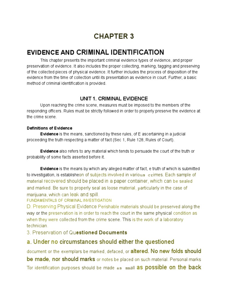 CDI Chapter 3 - Evidence | PDF | Fingerprint | Crime Scene