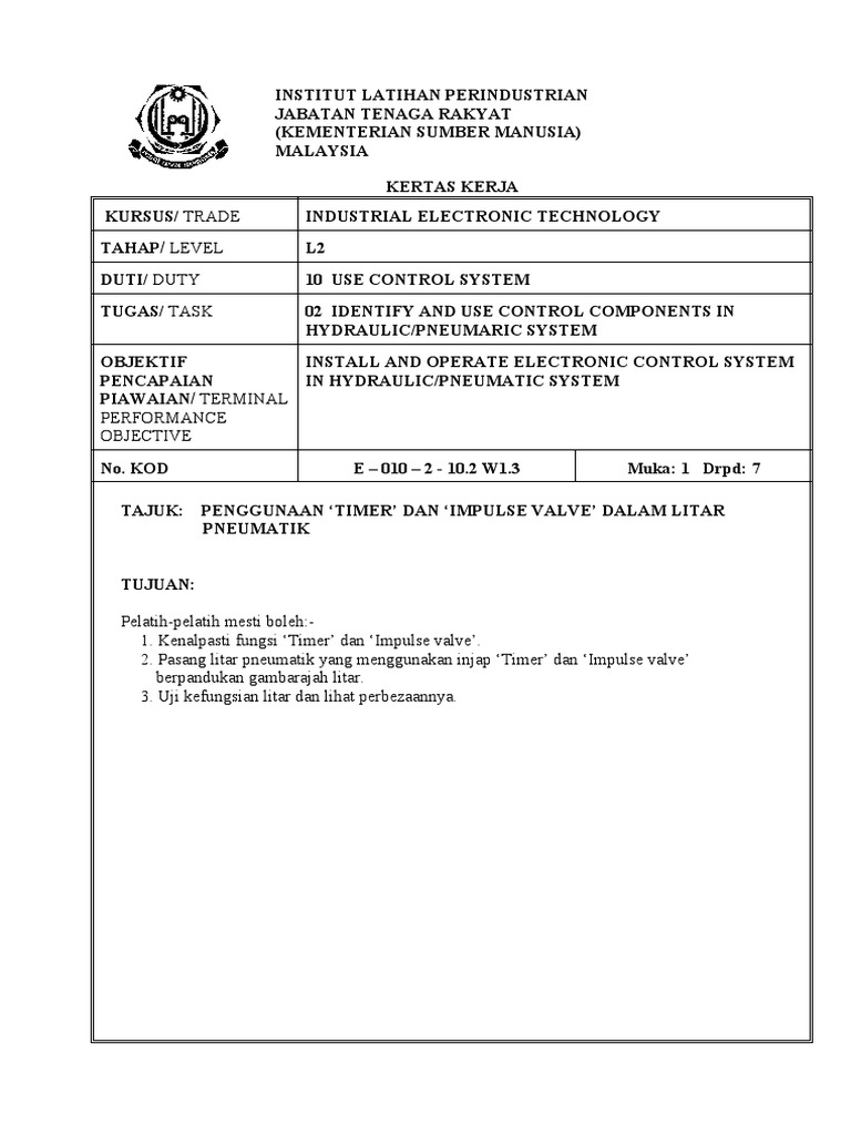 k1002001.3 Penggunaan Timer' Dan Impulse Valve' Dalam Litar Pneumatik | PDF