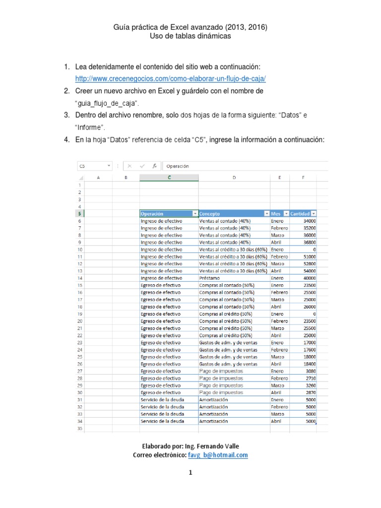 Tablas Dinámica Flujo de Caja | PDF | Microsoft Excel | Informática