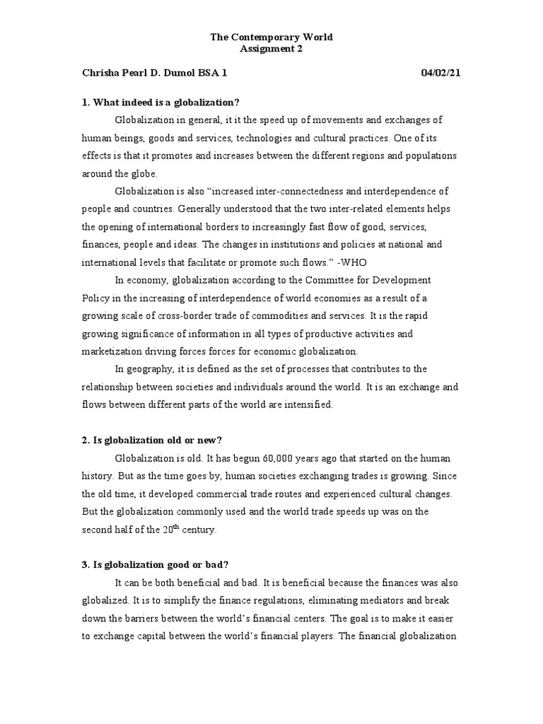 The Contemporary World - Globalization | PDF | Globalization | Economic ...