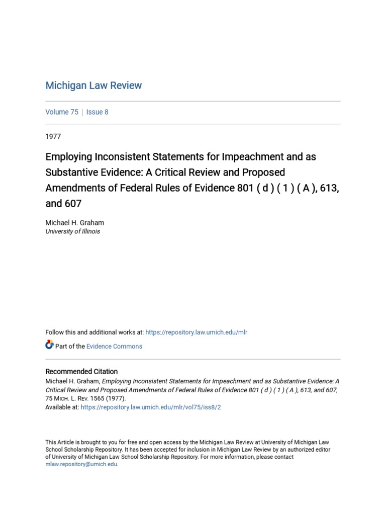 Employing Inconsistent Statements For Impeachment and As Substant | PDF ...