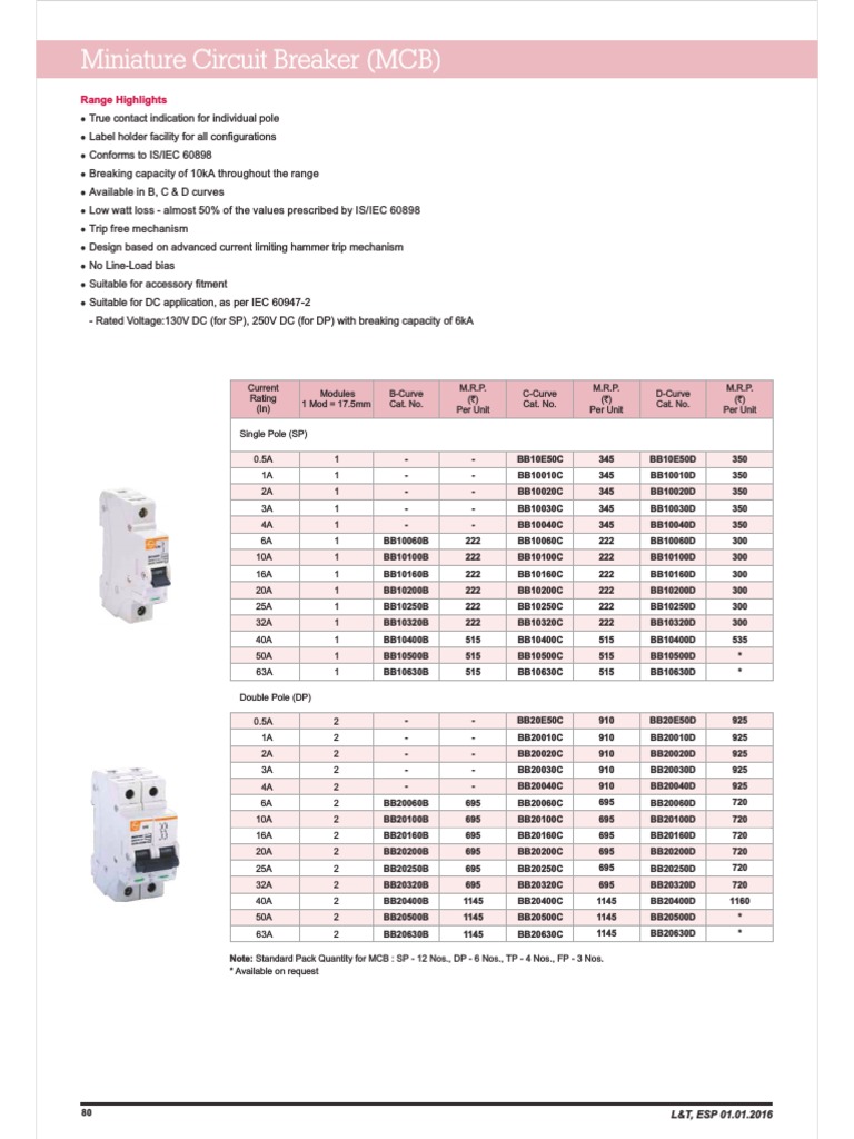 L&T MCB, Isolator & RCCB | PDF | Electricity | Electric Power