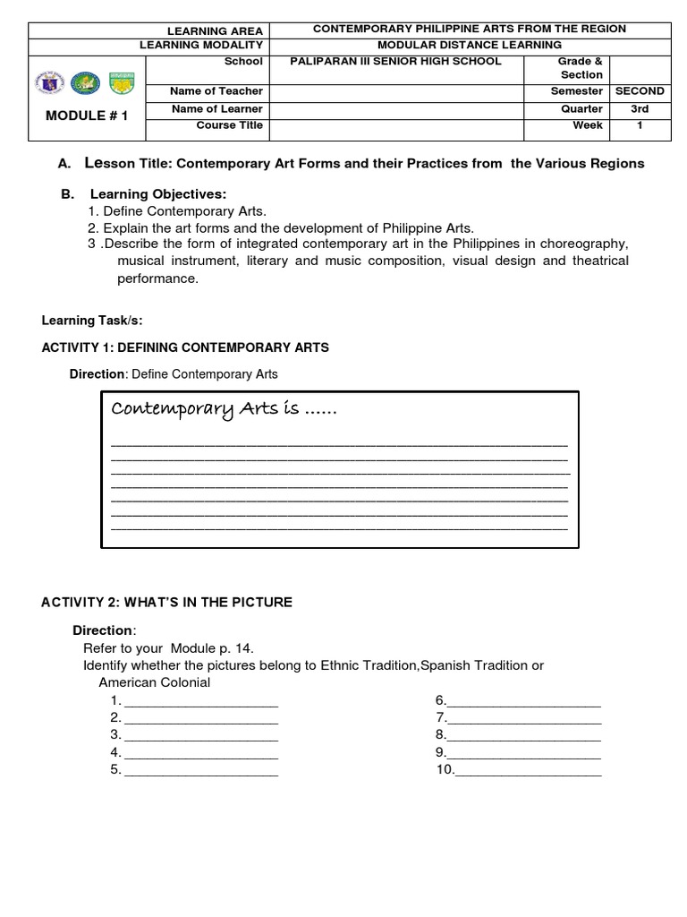 Cpar - Las (Activities) - Q3 WK1-8 | PDF | Learning | Dances