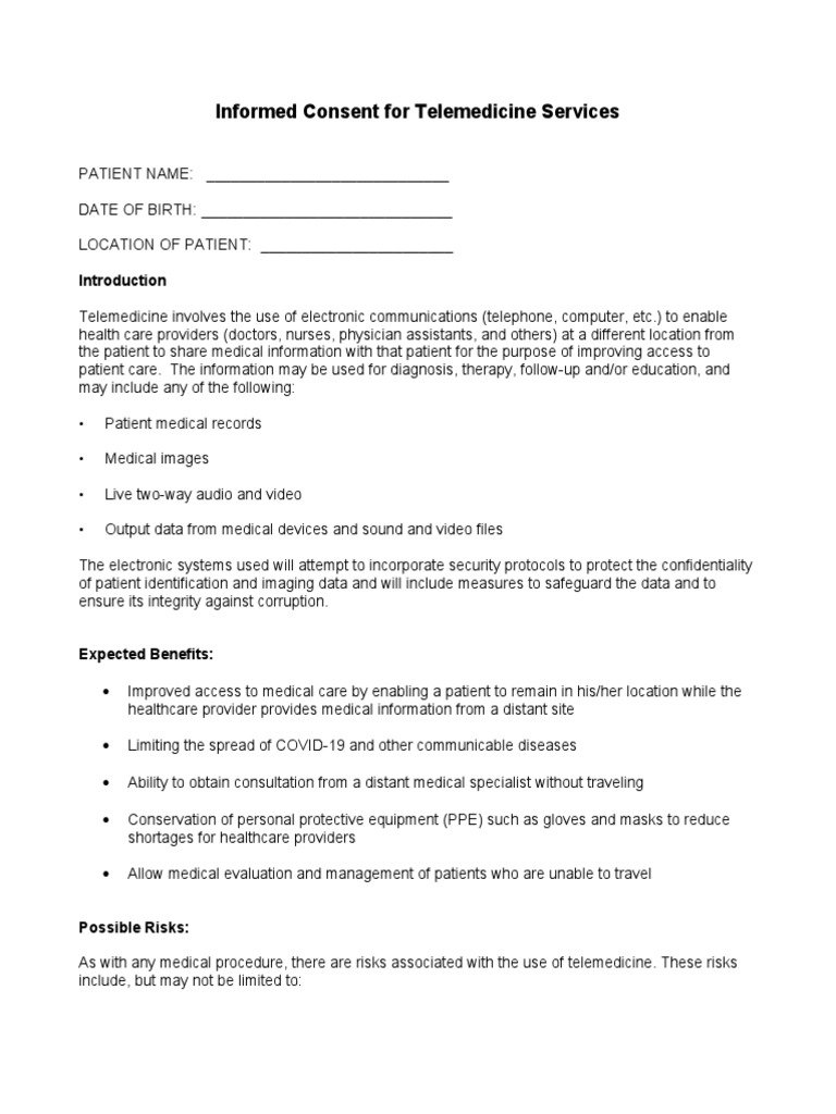 Informed Consent For Telemedicine Services | Download Free PDF ...