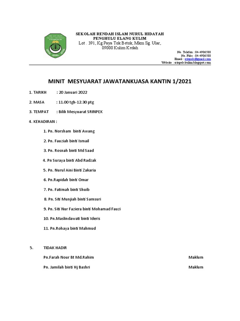 Minit Mesyuarat Kantin 2022 | PDF