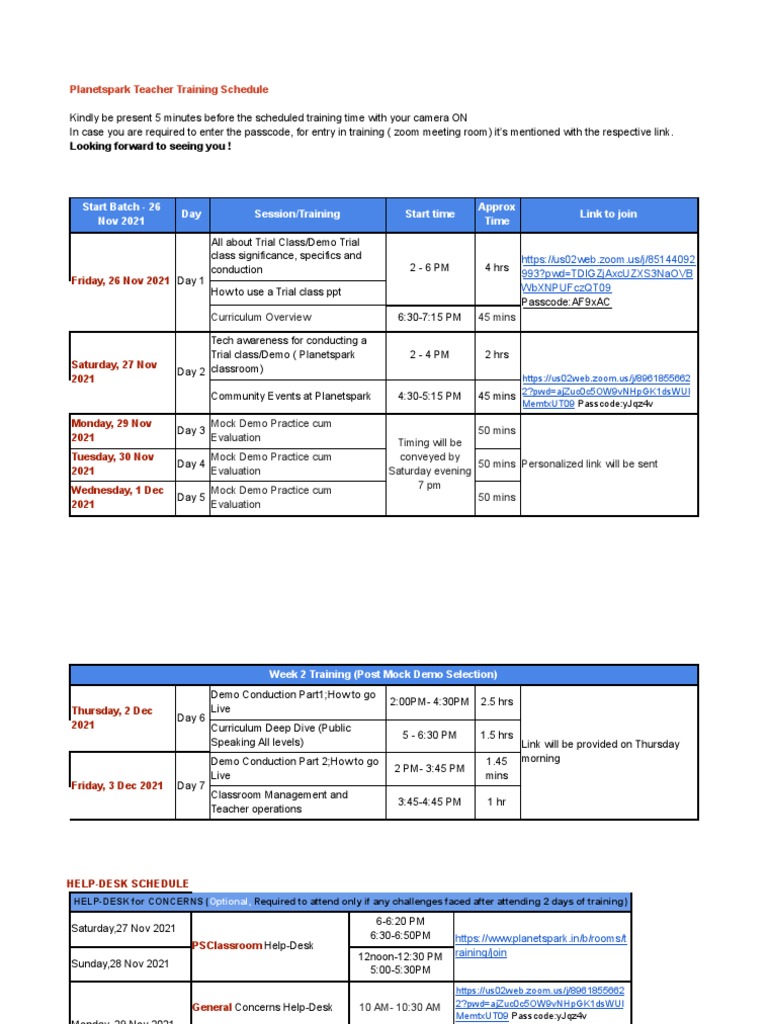 Planetspark Teacher Training Schedule: Looking Forward To Seeing You ...
