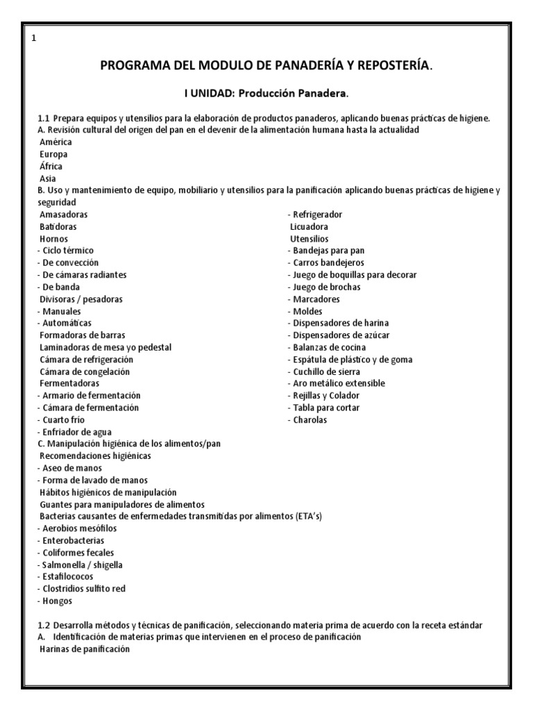 Programa Del Modulo de Panadería y Repostería-2020 | PDF | Panes | De masa fermentada