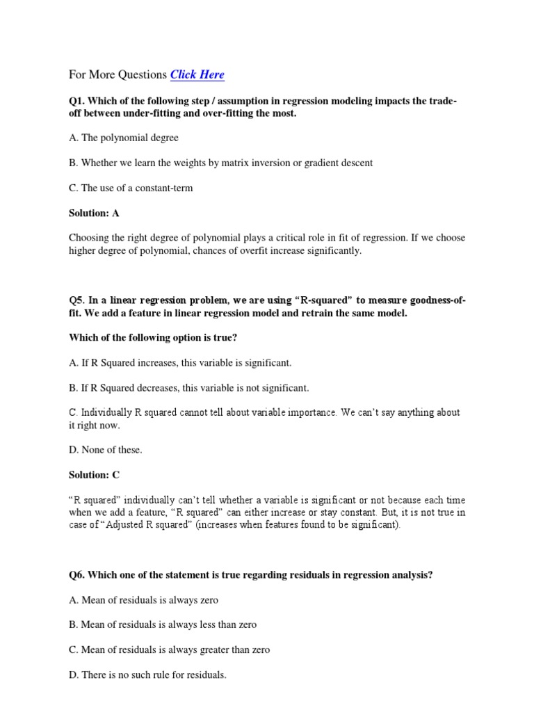 MCQ On Regression | PDF | Errors And Residuals | Regression Analysis