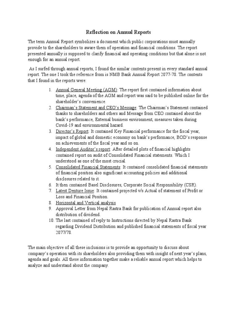 Reflection - Annual Reports | PDF | Financial Statement | Annual Report