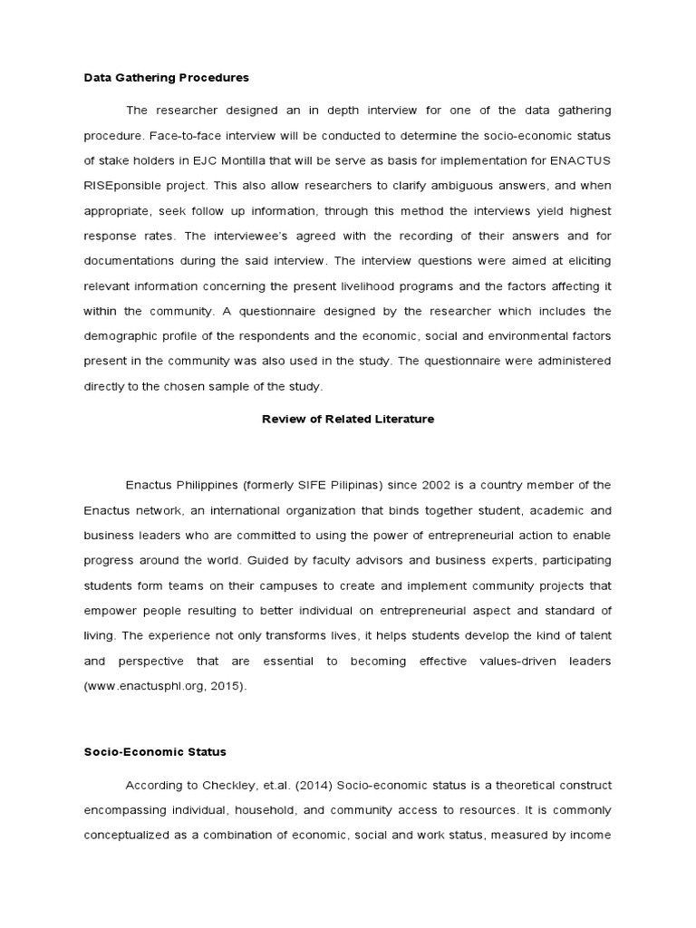 Data Gathering Procedures and RRL | PDF | Socioeconomic Status | Resource