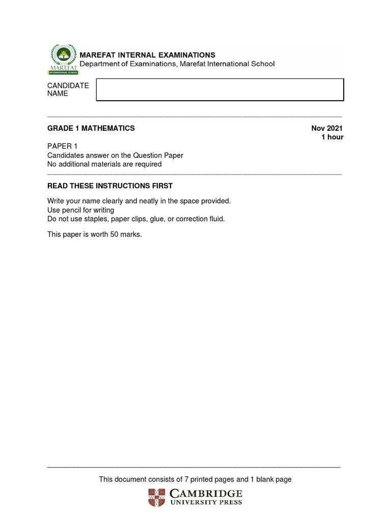 Term 1 - Paper 1 Grade 1 | PDF | Shape | Elementary Geometry