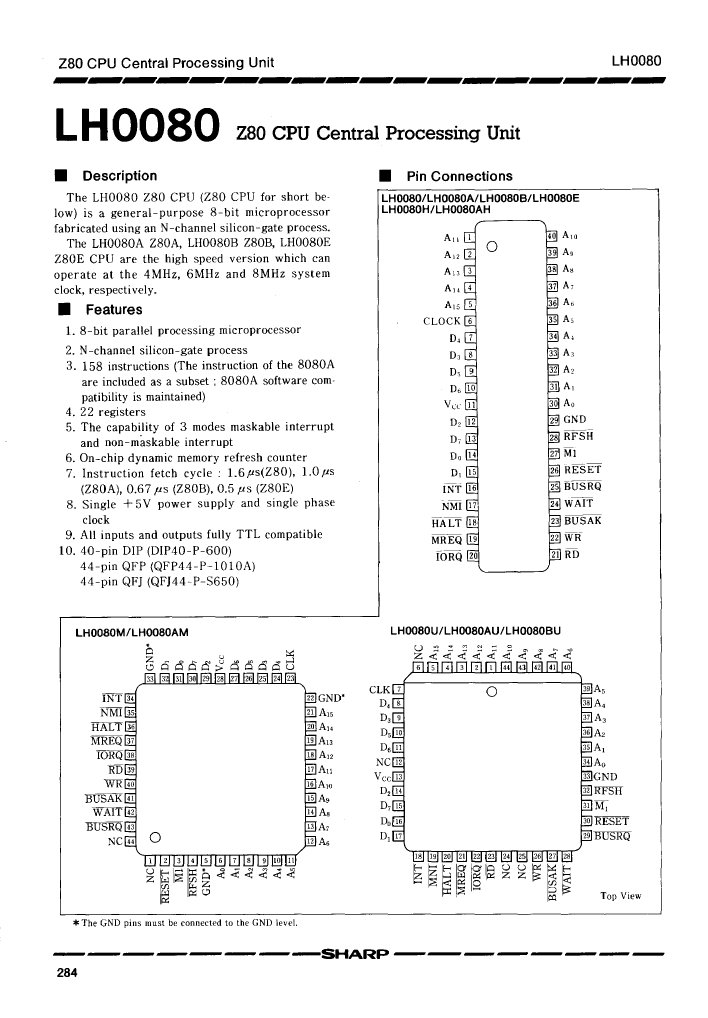 Sharp LH0080 - Z80 CPU Datasheet | PDF