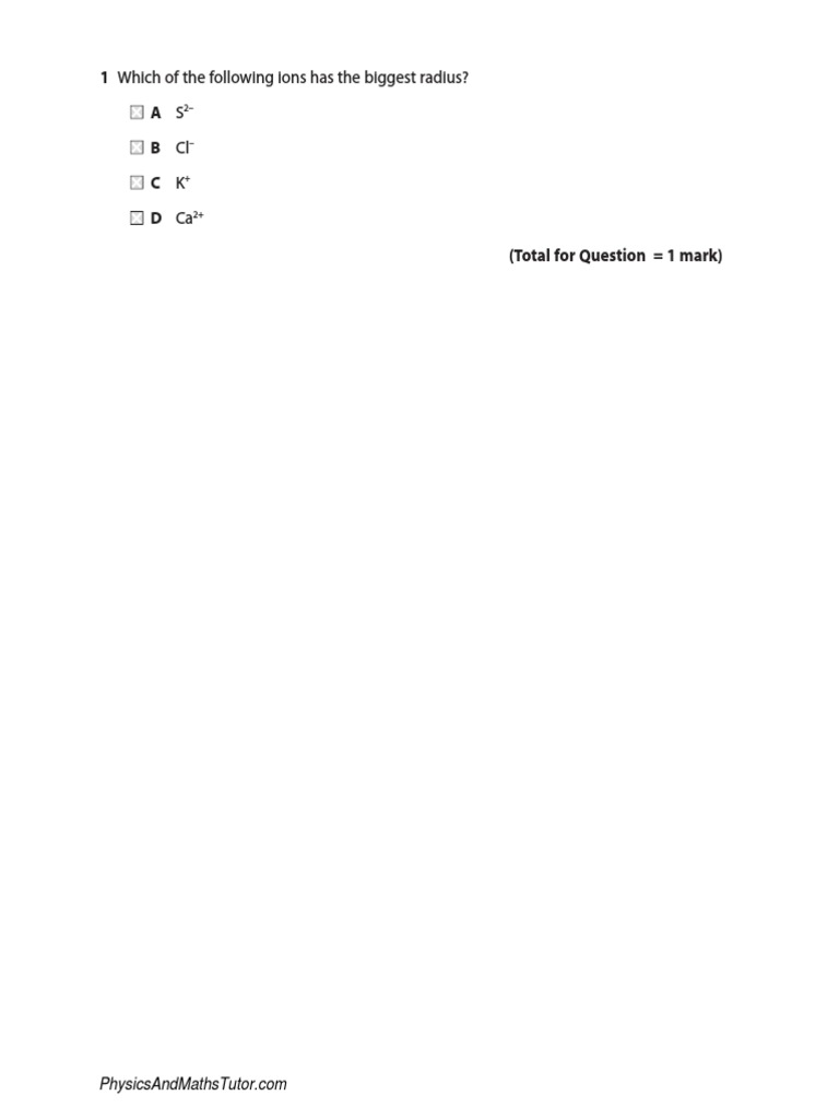 Chemistry Multiple Choice Questions | PDF | Ion | Ionic Bonding