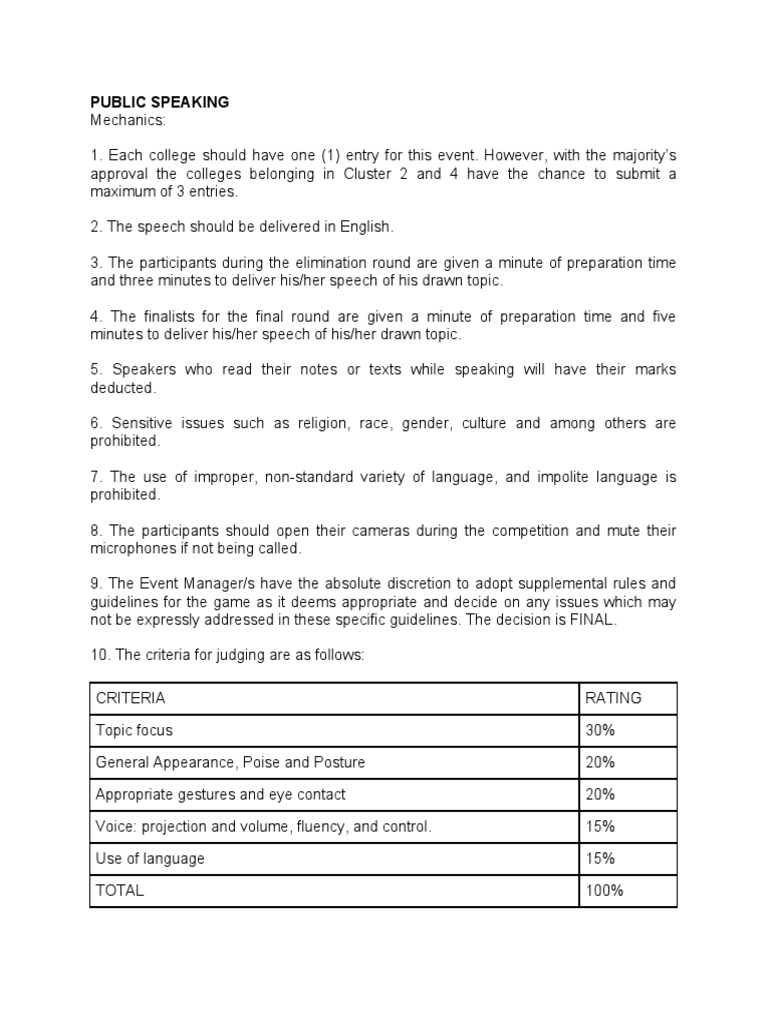 Public Speaking Score Sheet | PDF | Cognition | Cognitive Science