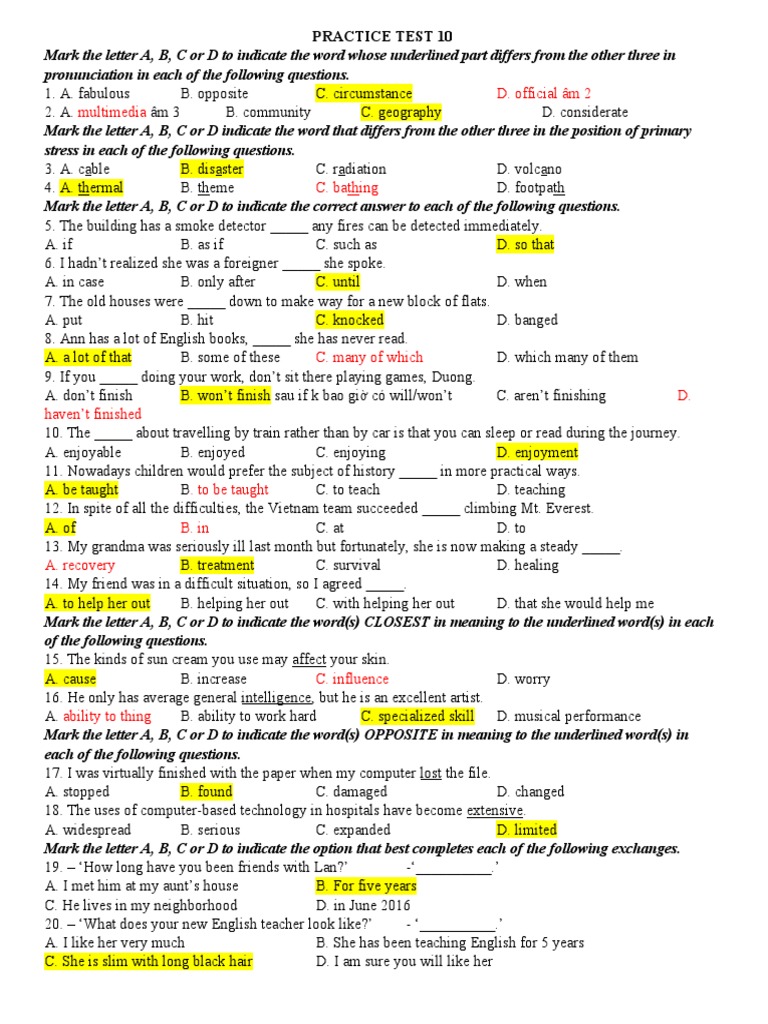 Practice Test 10 | PDF