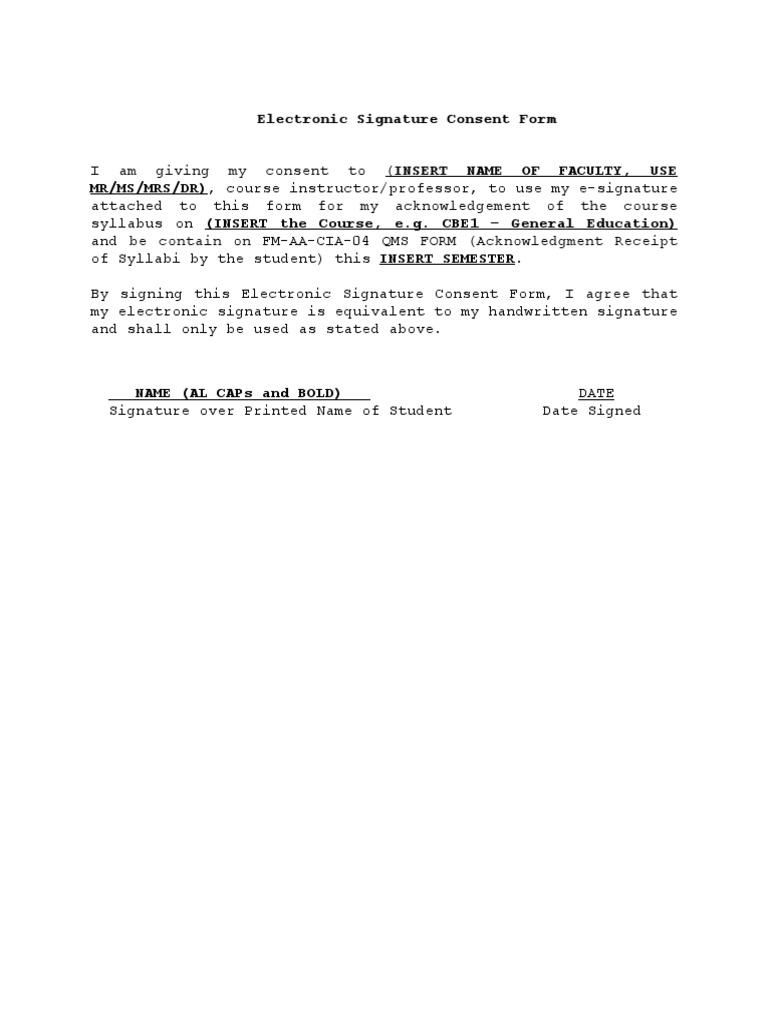 Electronic Signature Consent Form | PDF
