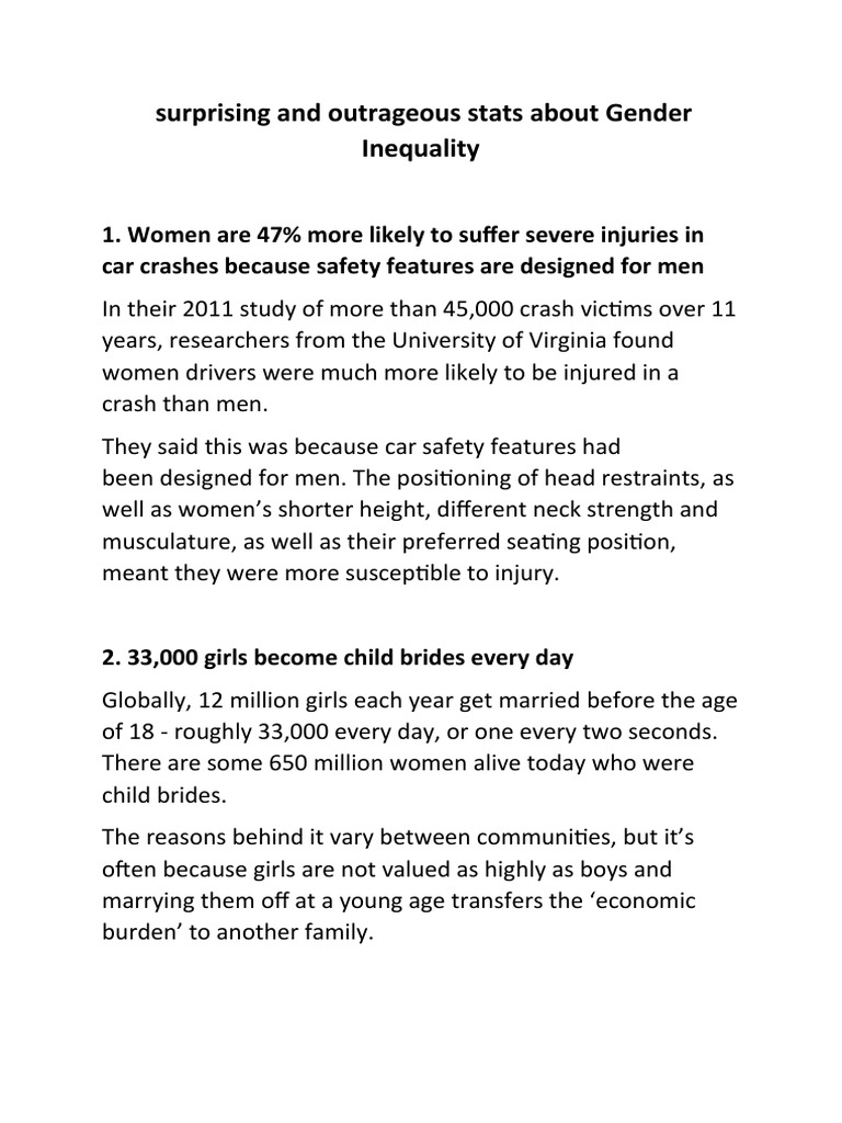 Surprising and Outrageous Stats About Gender Inequality | PDF | Gender ...