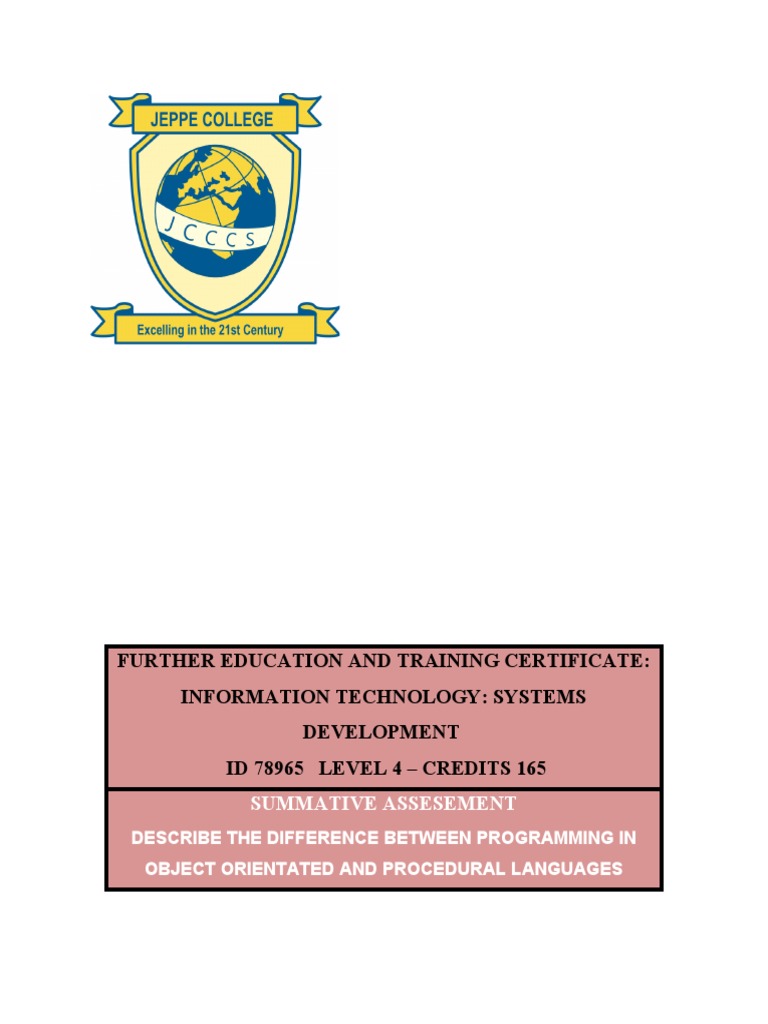 Saqa - 14909 - Nhlapo Bellina JV17099 | PDF | Educational Assessment | Class (Computer Programming)