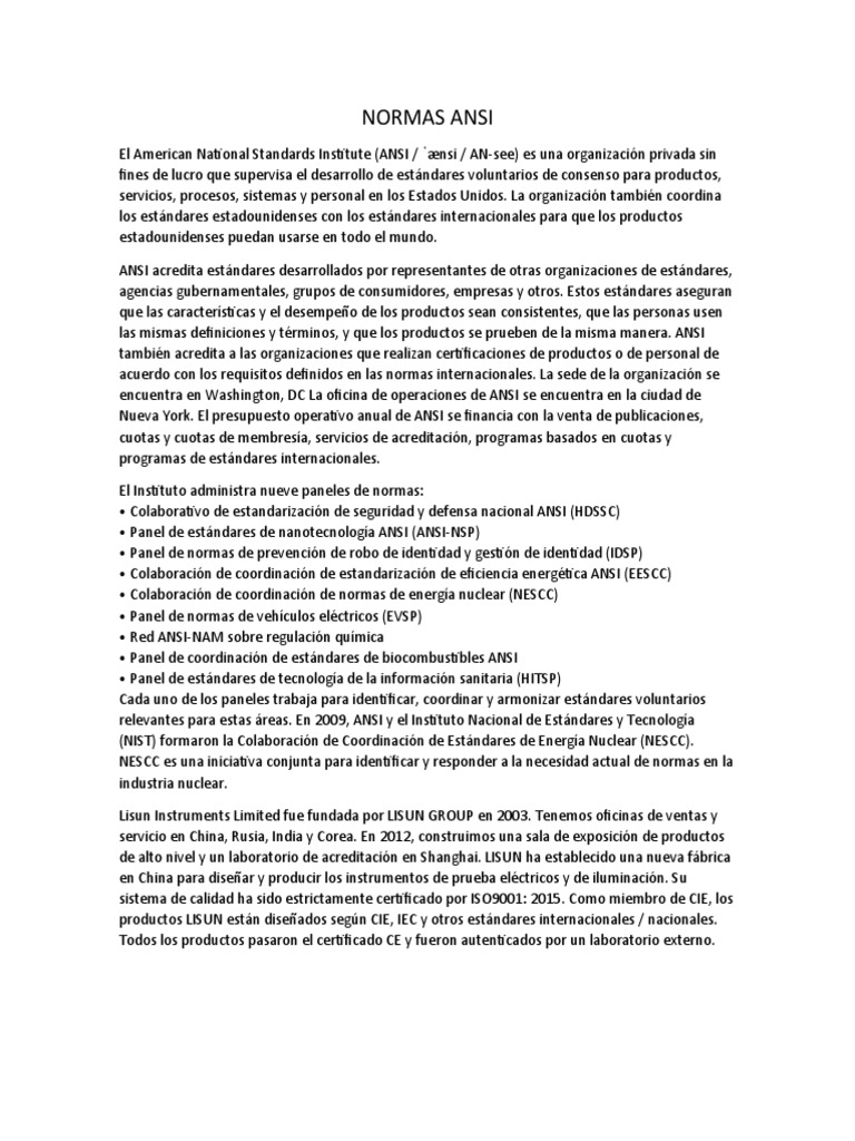 Normas ANSI: Guía para Profesionales | PDF | Instituto Nacional de ...