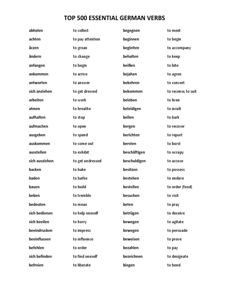 Top 500 Ess. German Verbs | PDF