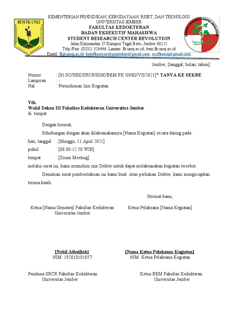 1 - Format Surat Izin Kegiatan | PDF