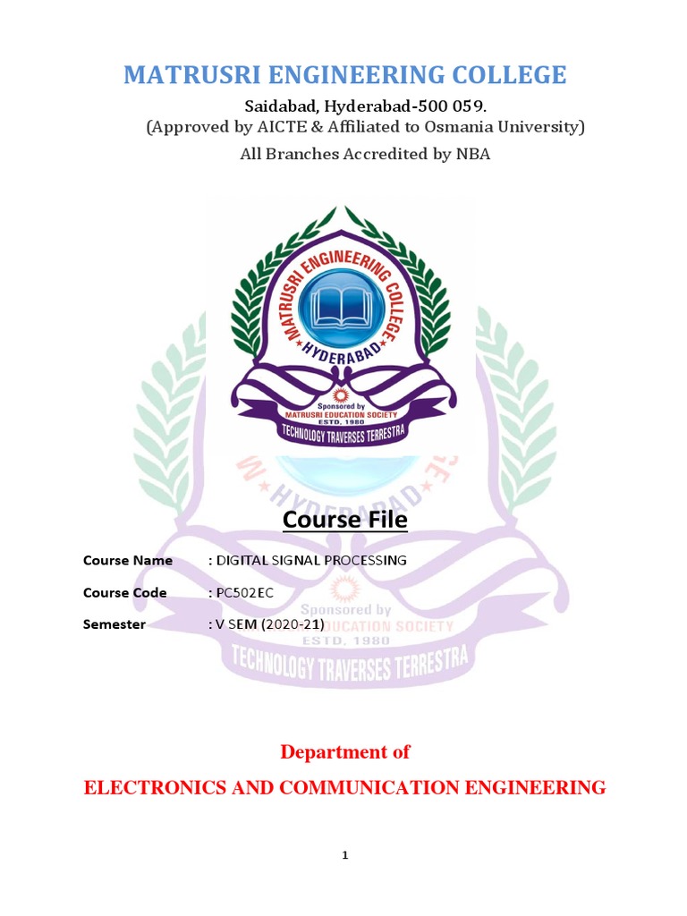 DSP Course File2020-21 With 5 Units | PDF | Discrete Fourier Transform ...