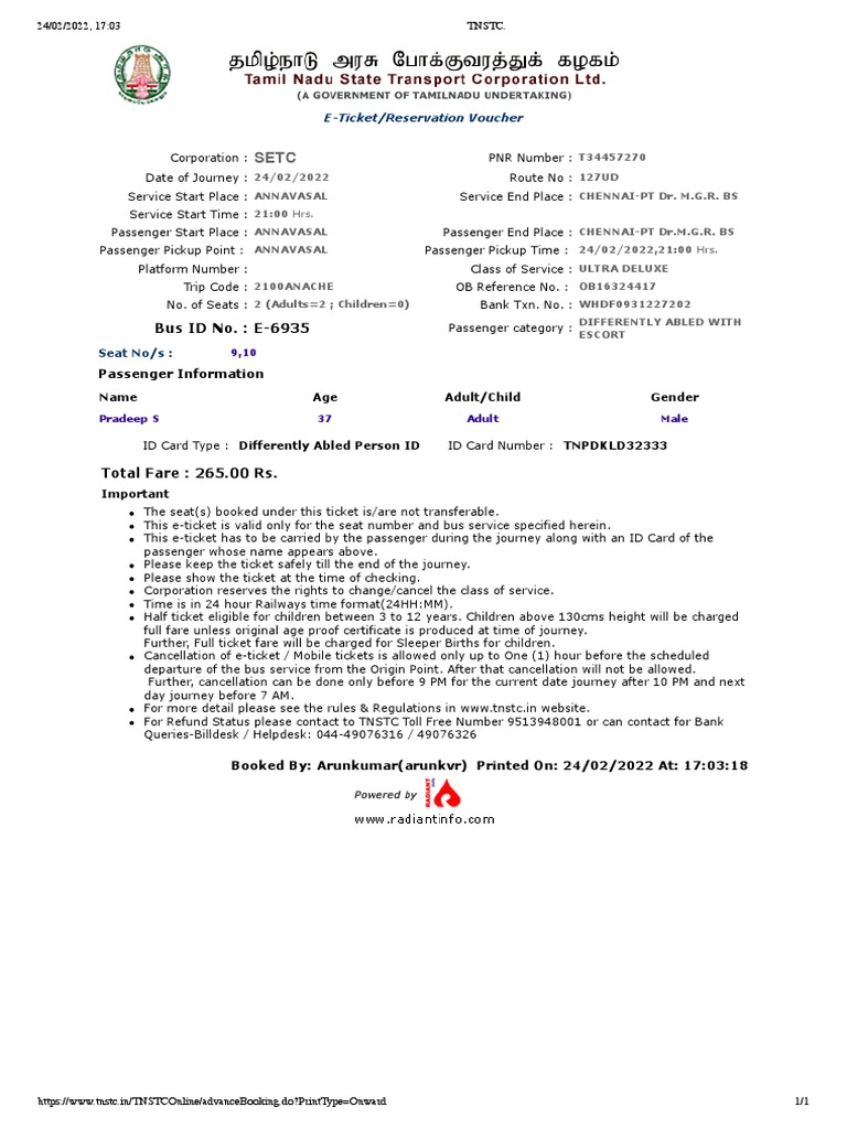 Bus ID No.: E-6935: Passenger Information | PDF | Ticket (Admission ...