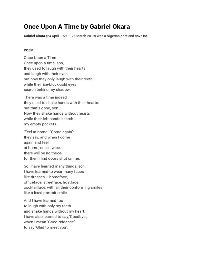 Once Upon A Time by Gabriel Okara | PDF | Poetry