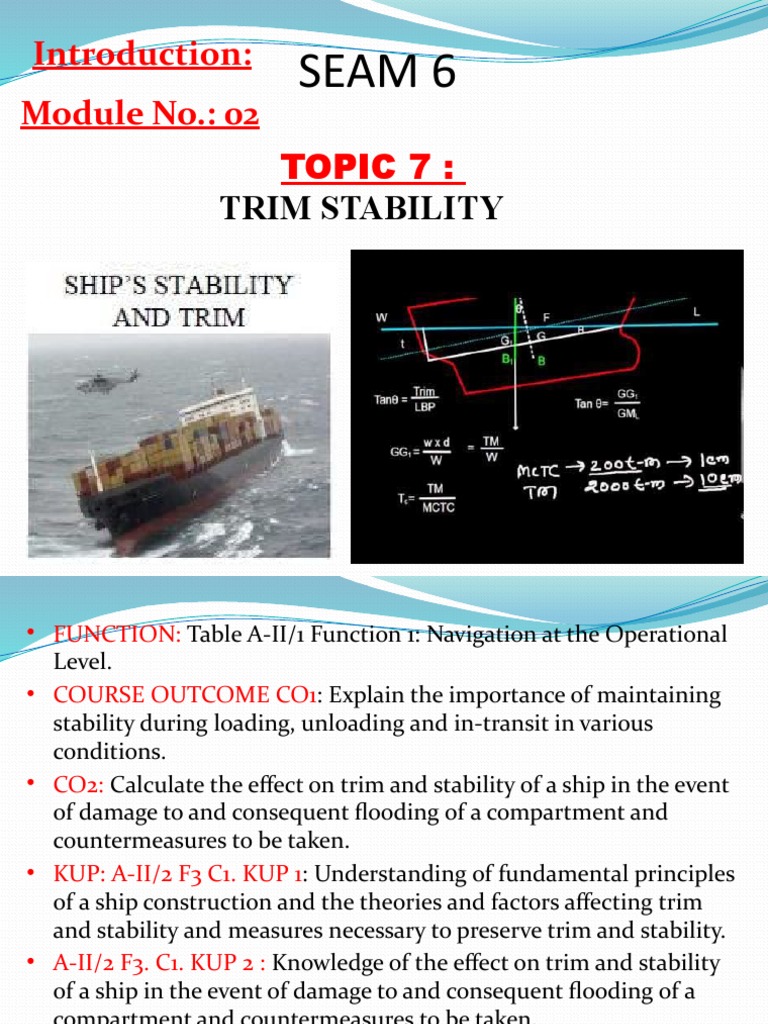 Trim Stability Calculations in Shipping | PDF | Buoyancy | Shipping