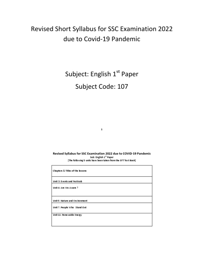 SSC 2022 Revised English Syllabus | PDF