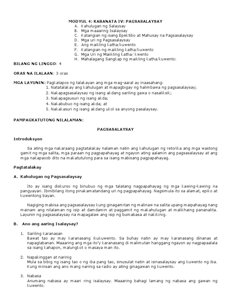 Week 4 - Pagsasalaysay | PDF