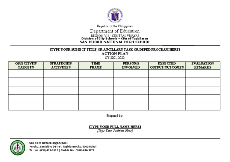 San Isidro High School Action Plan 2021-2022 | PDF