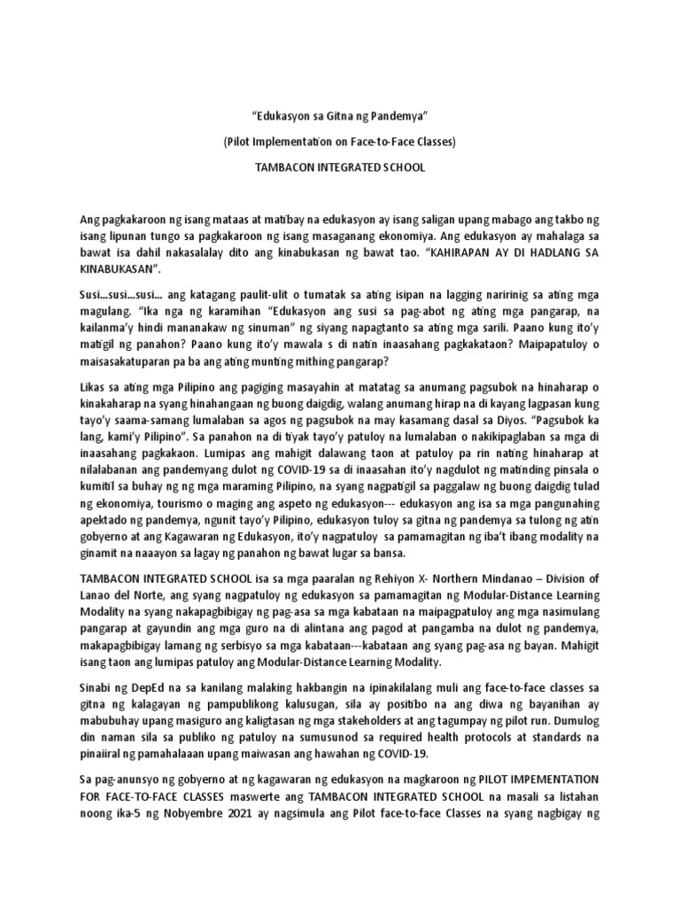 Edukasyon Sa Gitna NG Pandemya | PDF