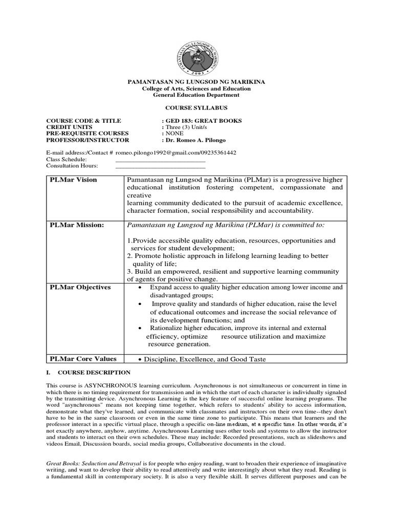 Syllabus Online Ged 183 Great Books Sy 2021 2022 | PDF | Data Analysis ...