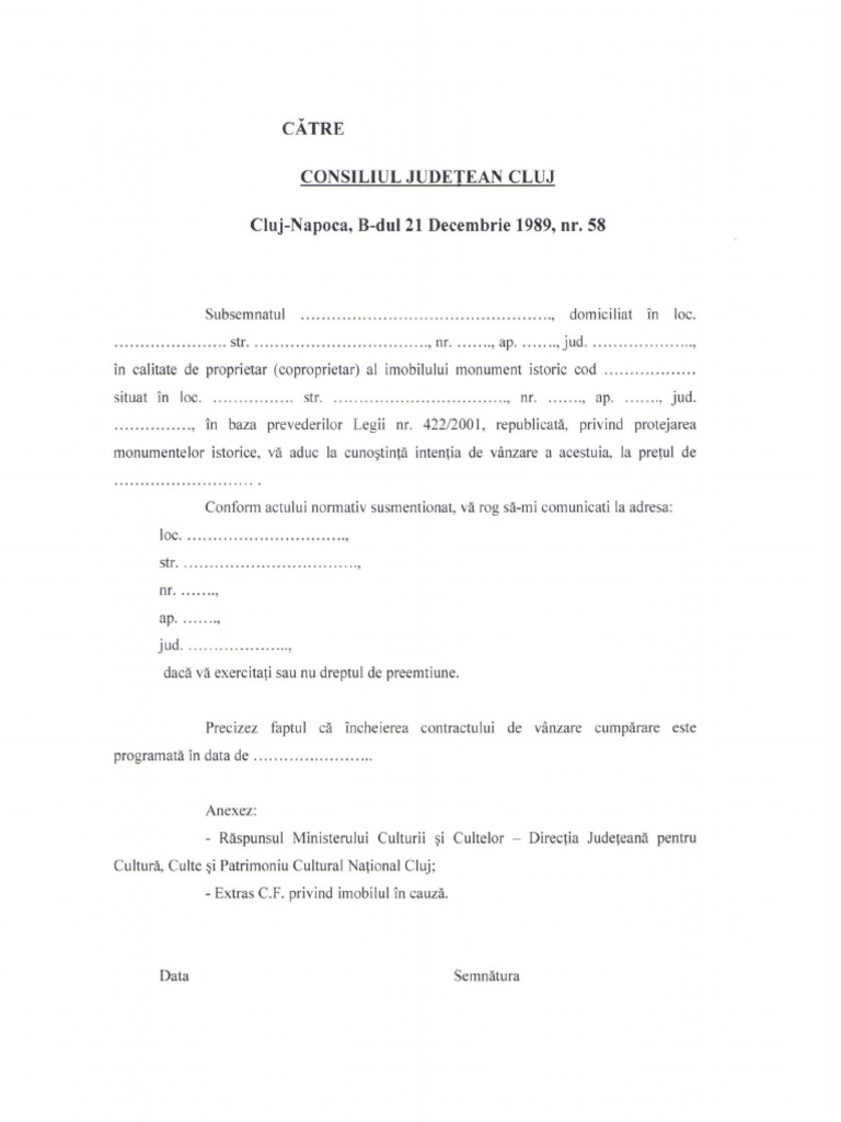15 Formular Cerere Drept de Preemtiune | PDF