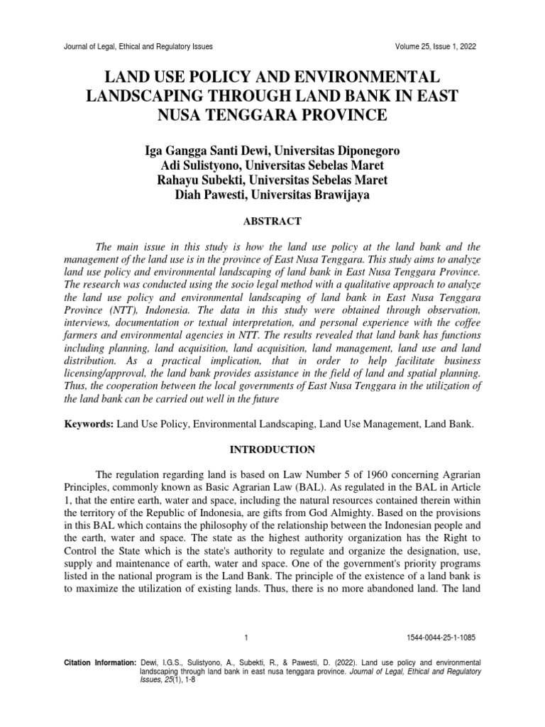 Land Use Policy in East Nusa Tenggara | PDF | Coffee | Banks