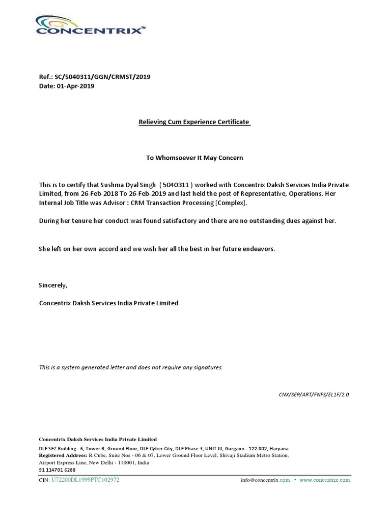 Ref.: SC/5040311/GGN/CRMST/2019 Date: 01-Apr-2019: This Is A System ...