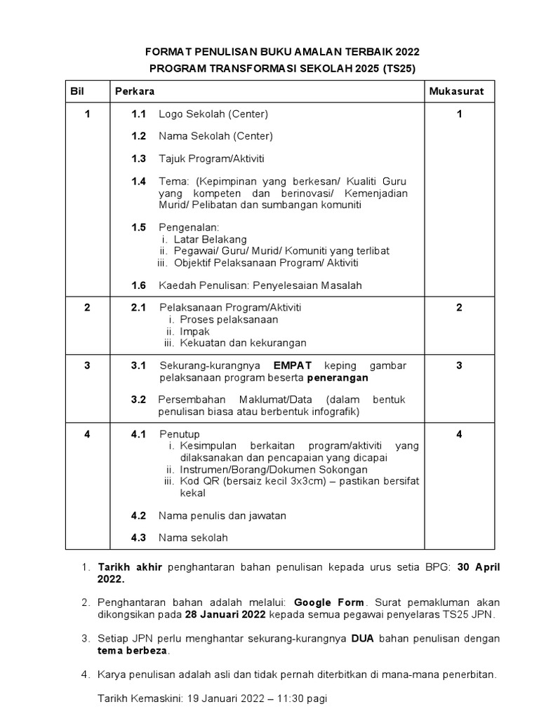 Format Penulisan Buku Amalan Terbaik Program TS25 | PDF