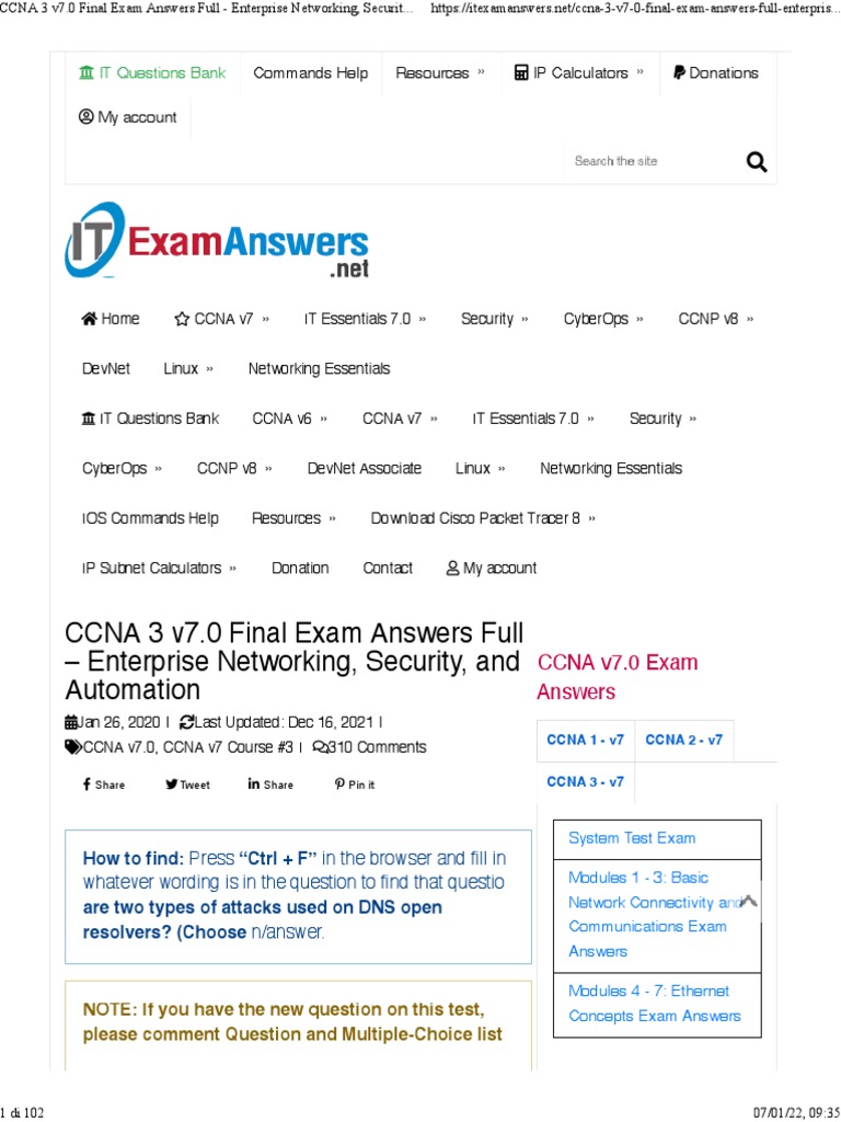 CCNA 3 v7.0 Final Exam Answers Full - Enterprise Networking, Security ...