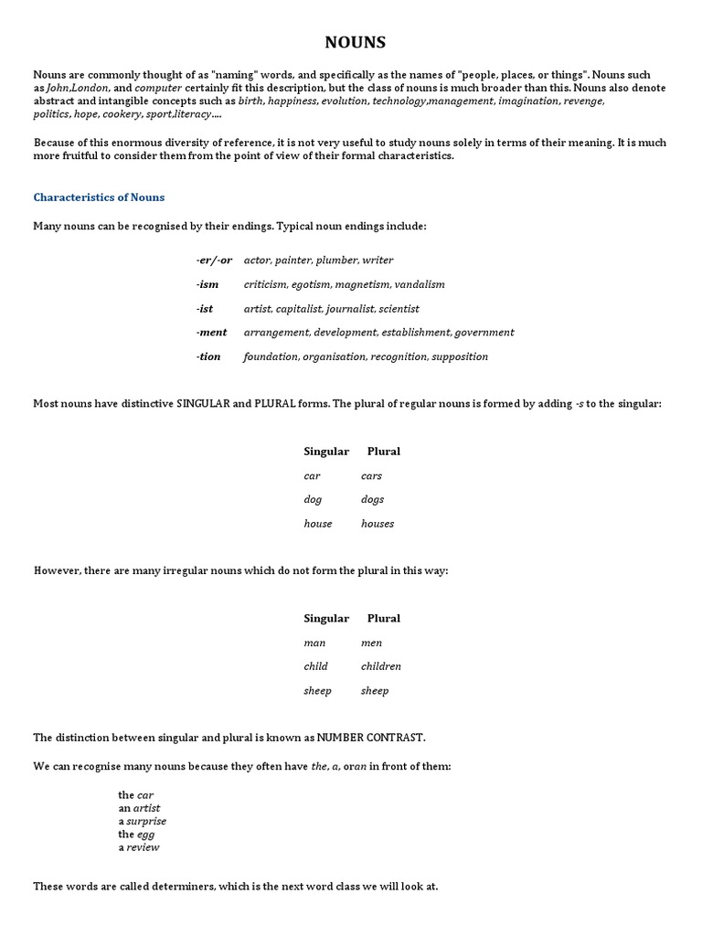 Characteristics of Nouns | PDF | Grammatical Gender | Pronoun