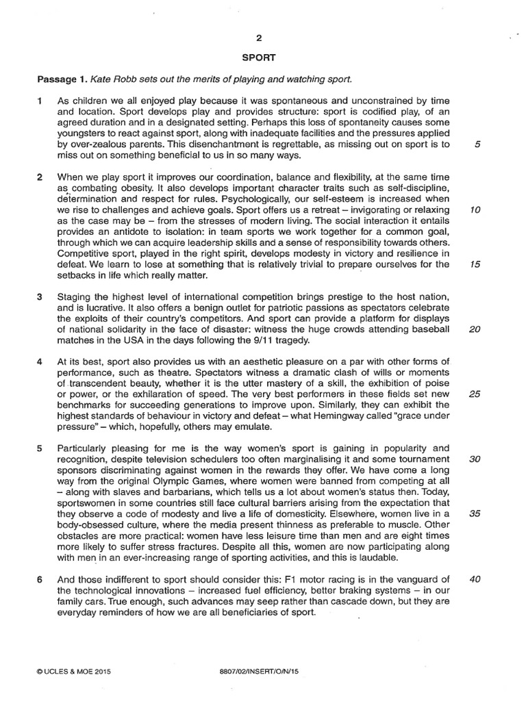 GCE A Level GP Paper 2 2015 Sport PDF | PDF