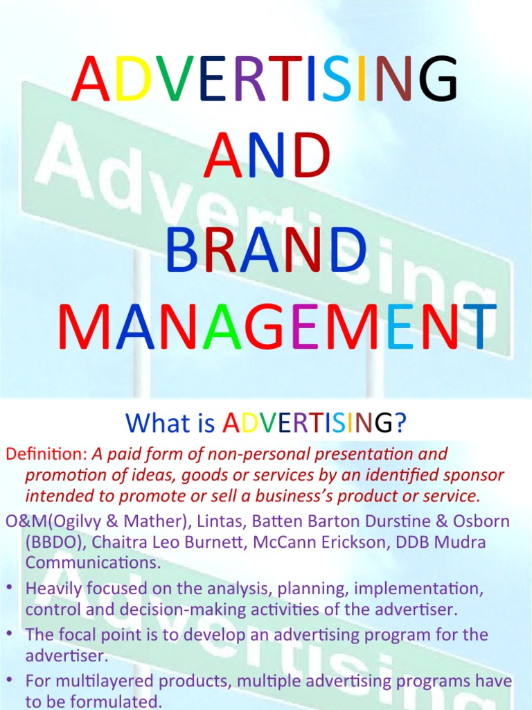 Advertising and Brand Management Overview | PDF | Advertising ...