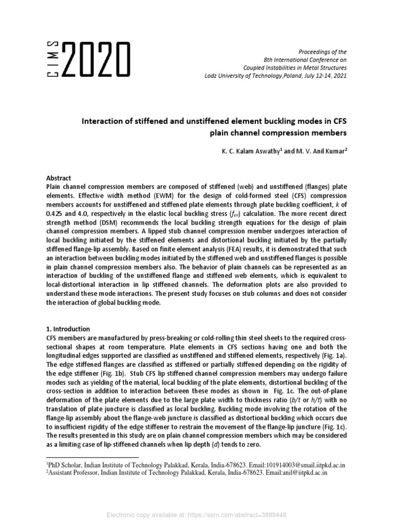 Interaction of Stiffened and Unstiffened Element Buckling Modes in CFS ...
