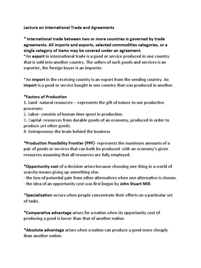 Lecture On International Trade and Agreements | PDF