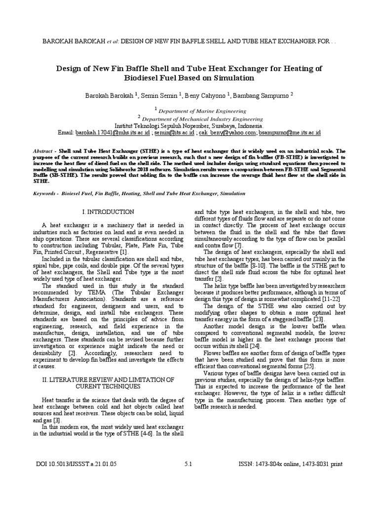 Simulation and Design of a New Fin Baffle Shell and Tube Heat Exchanger ...