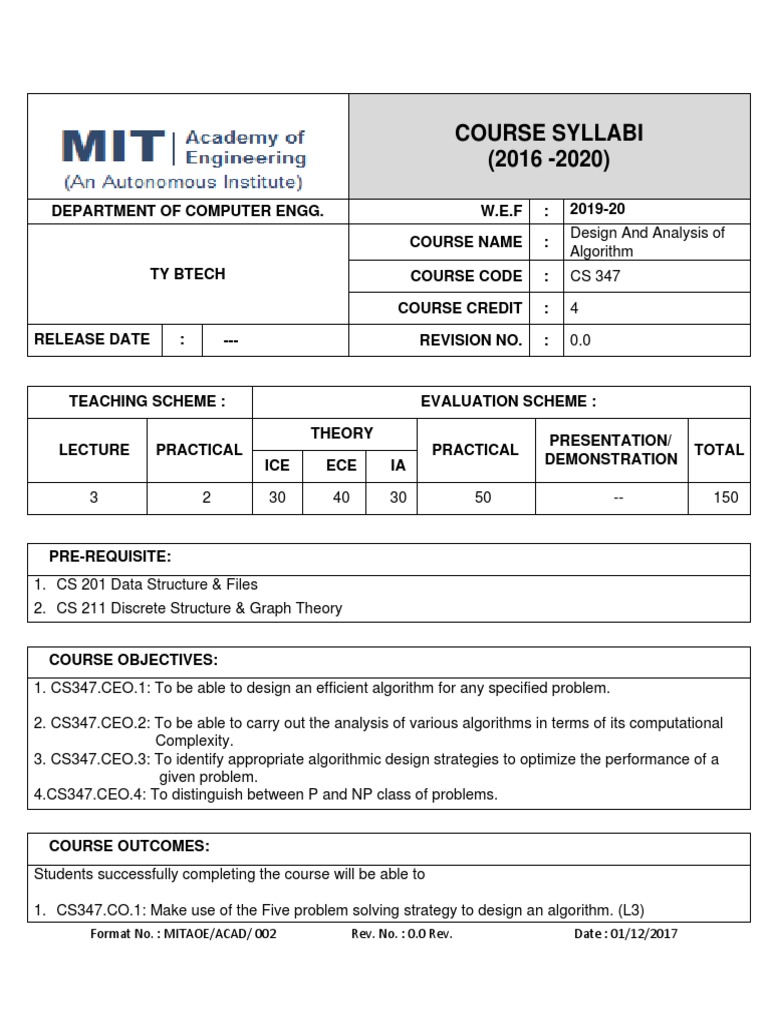 Computer Engineering Algorithm Syllabus | PDF | Computational ...