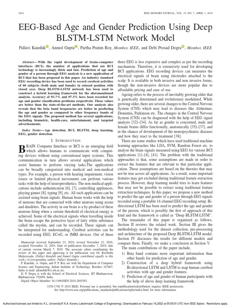 EEG-Based Age and Gender Prediction Using Deep BLSTM-LSTM Network Model | PDF ...