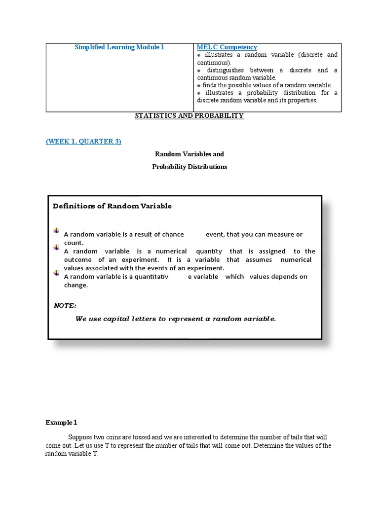 Simplified Learning Module 1 MELC Competency:: Statistics and ...