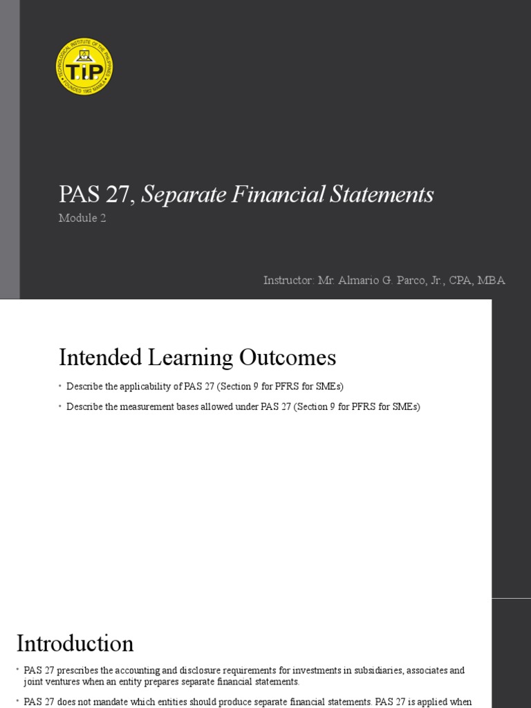 PAS 27, Separate Financial Statements | PDF | Financial Statement ...