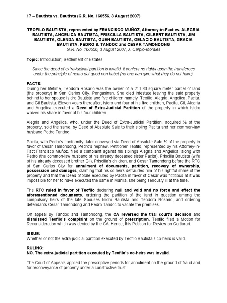 17 - Bautista vs. Bautista (G.R. No. 160556, 3 August 2007) | PDF ...